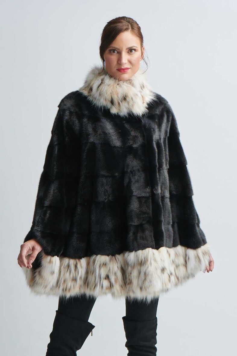 Black-Mink-Cape-w-Lynx-Trim - Alaskan Fur
