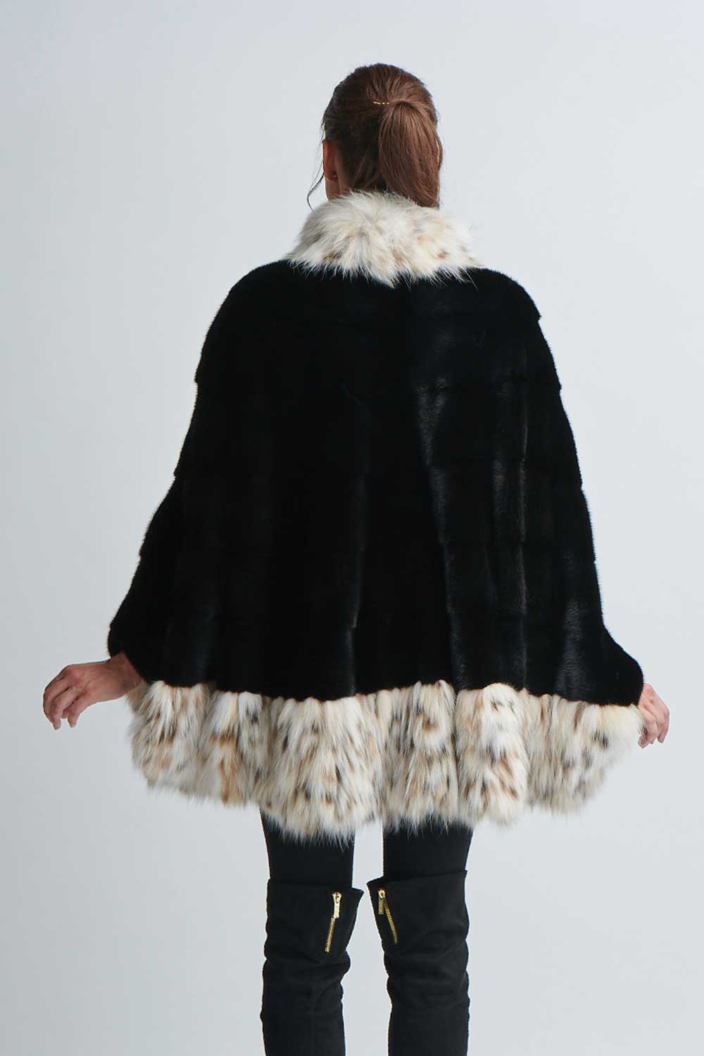 Black-Mink-Cape-w-Lynx-Trim2 - Alaskan Fur