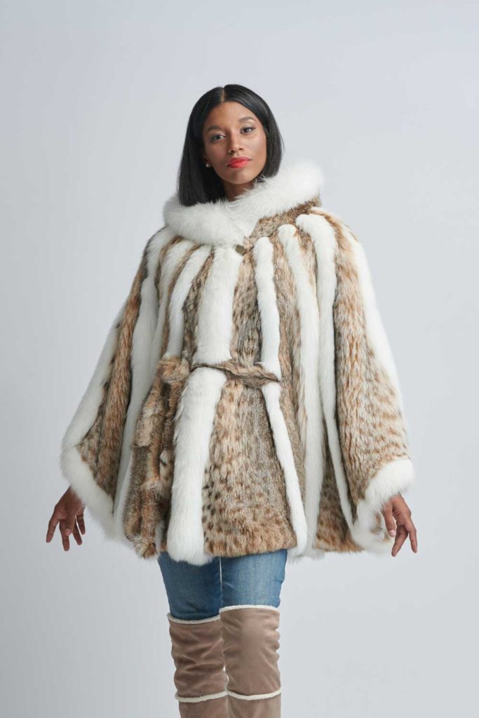 LYNX-HOODED-CAPE-WWHITE-FOX-TRIM1 - Alaskan Fur